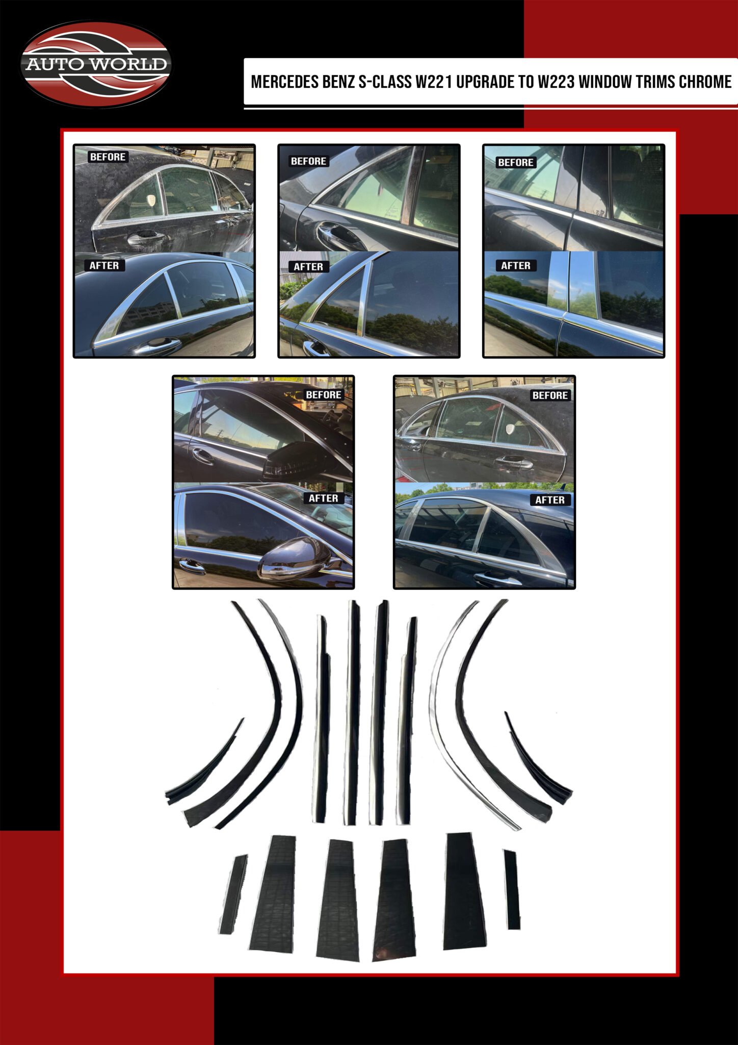MERCEDES-BENZ S-CLASS W221 UPGRADE TO W223 WINDOW TRIMS – Auto World