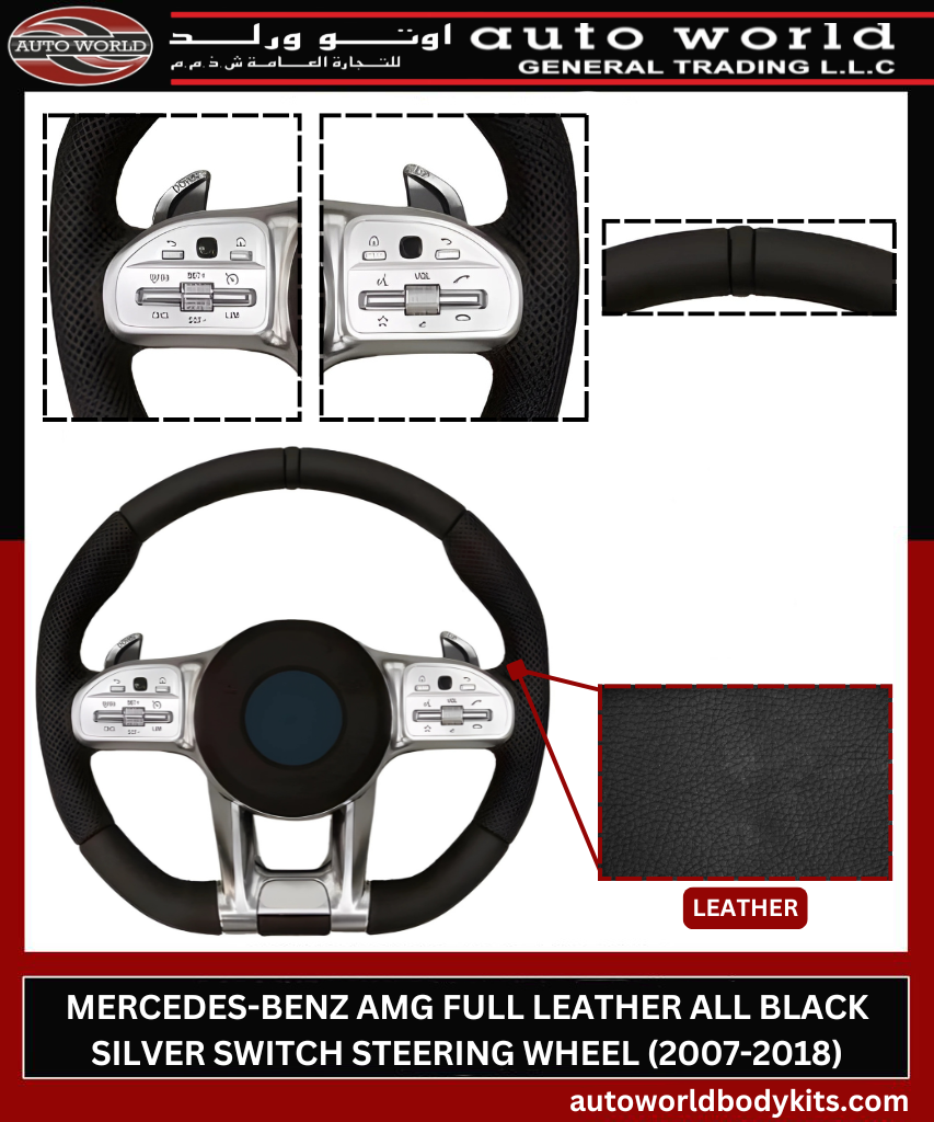 MERCEDES-BENZ AMG FULL LEATHER ALL BLACK SILVER SWITCH STEERING WHEEL ...