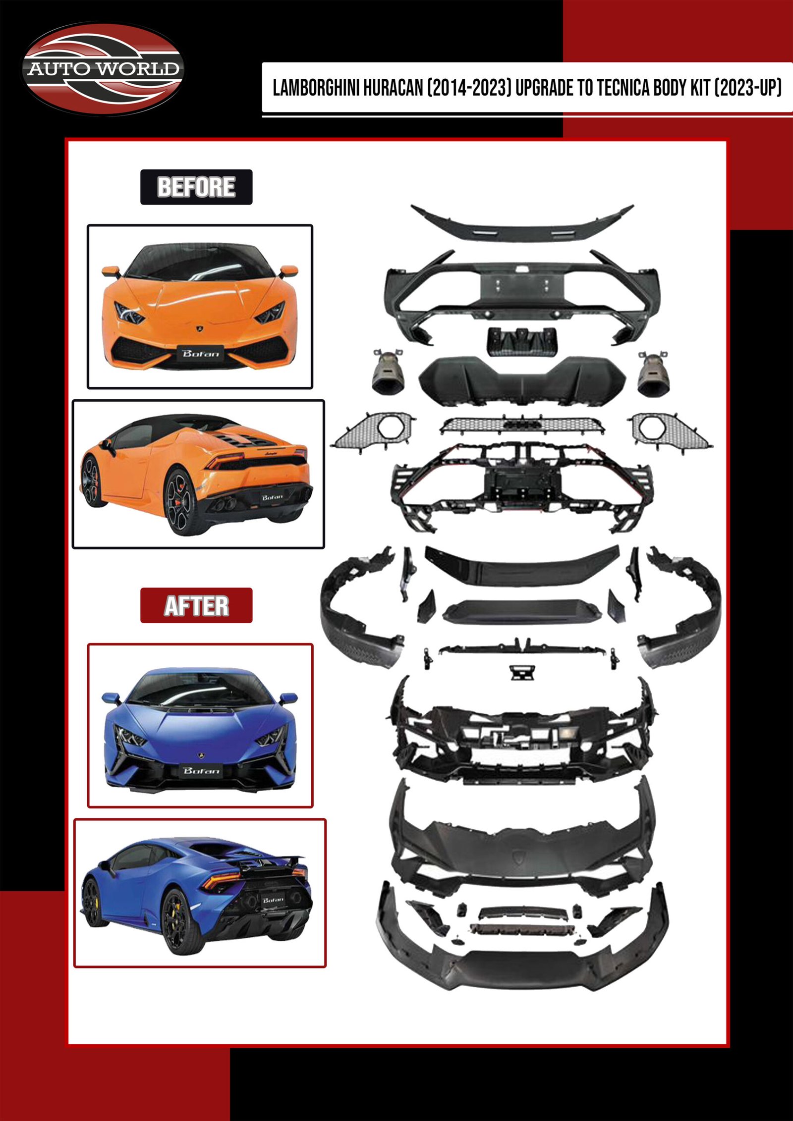LAMBORGHINI HURACAN (2014-2023) UPGRADE TO TECNICA BODY KIT (2023 ...